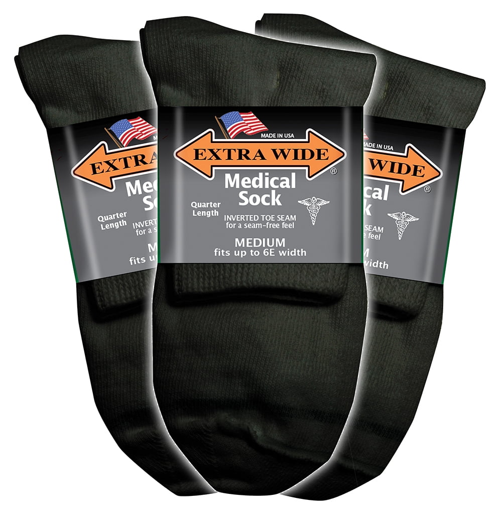 Extra Wide Medical Quarter (Diabetic) Socks (3 Pairs) for Men and Women ...