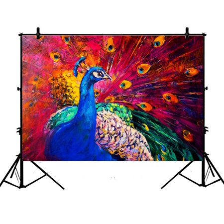GCKG 7x5ft Color Oil Paiting Peacock Opened Tail Polar Feather Peacock ...