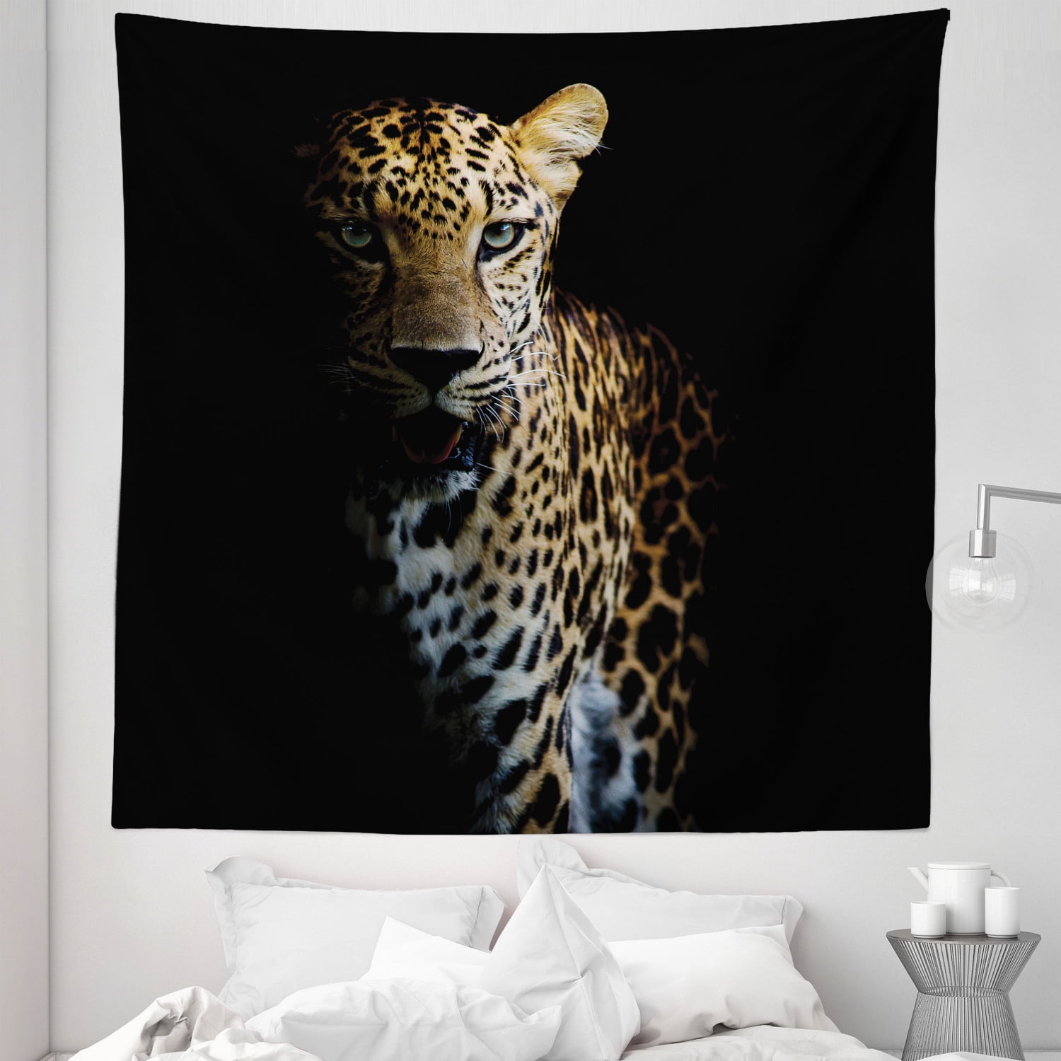 Safari Tapestry, Close Up Leopard with Vicious Face Predator Plain ...