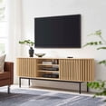 Media TV Stand Console Table, Brown Oak, Wood, Metal Steel, Oval ...