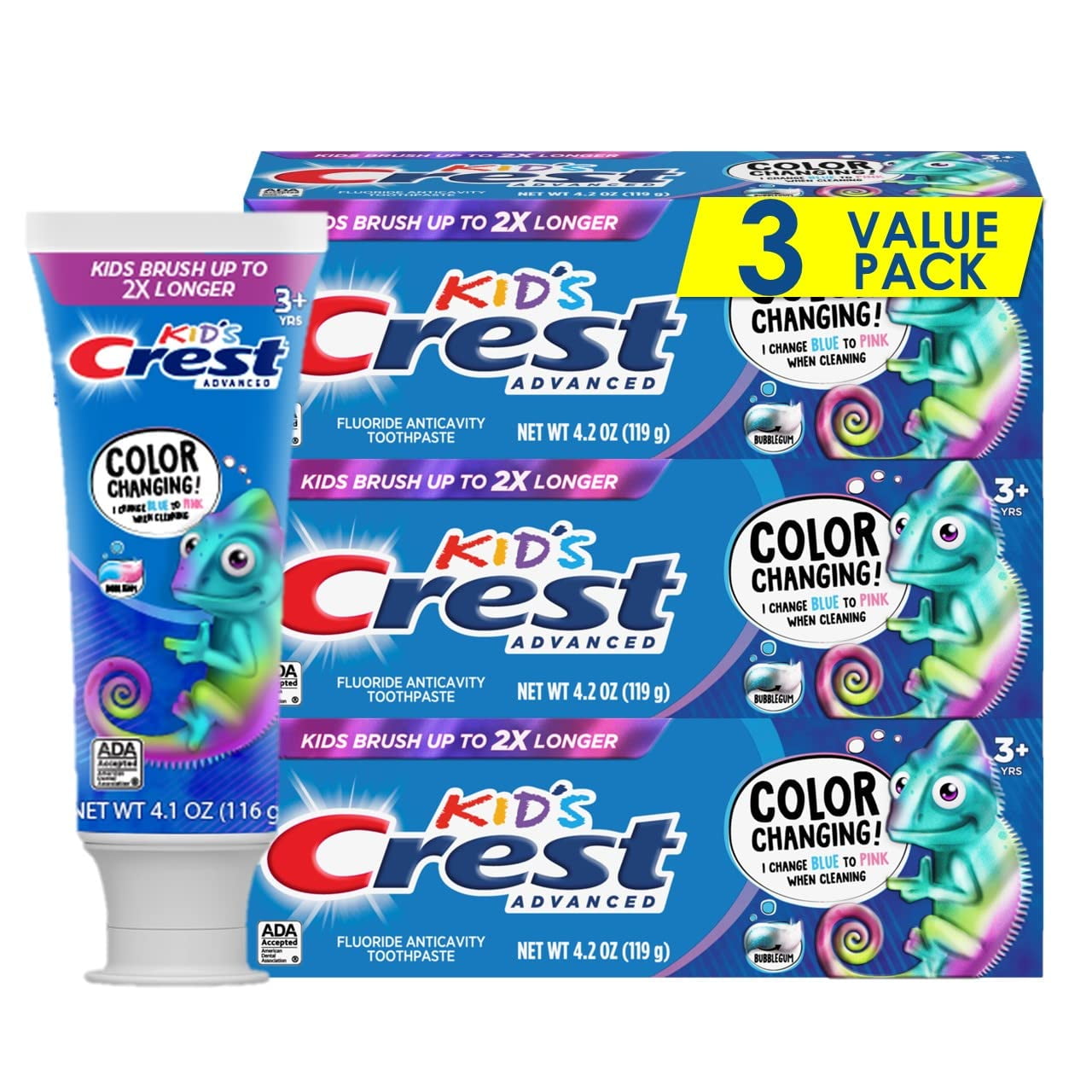Pasta de dientes Crest Kids Advanced Fluorine Bubblegum 125ml 3P ...