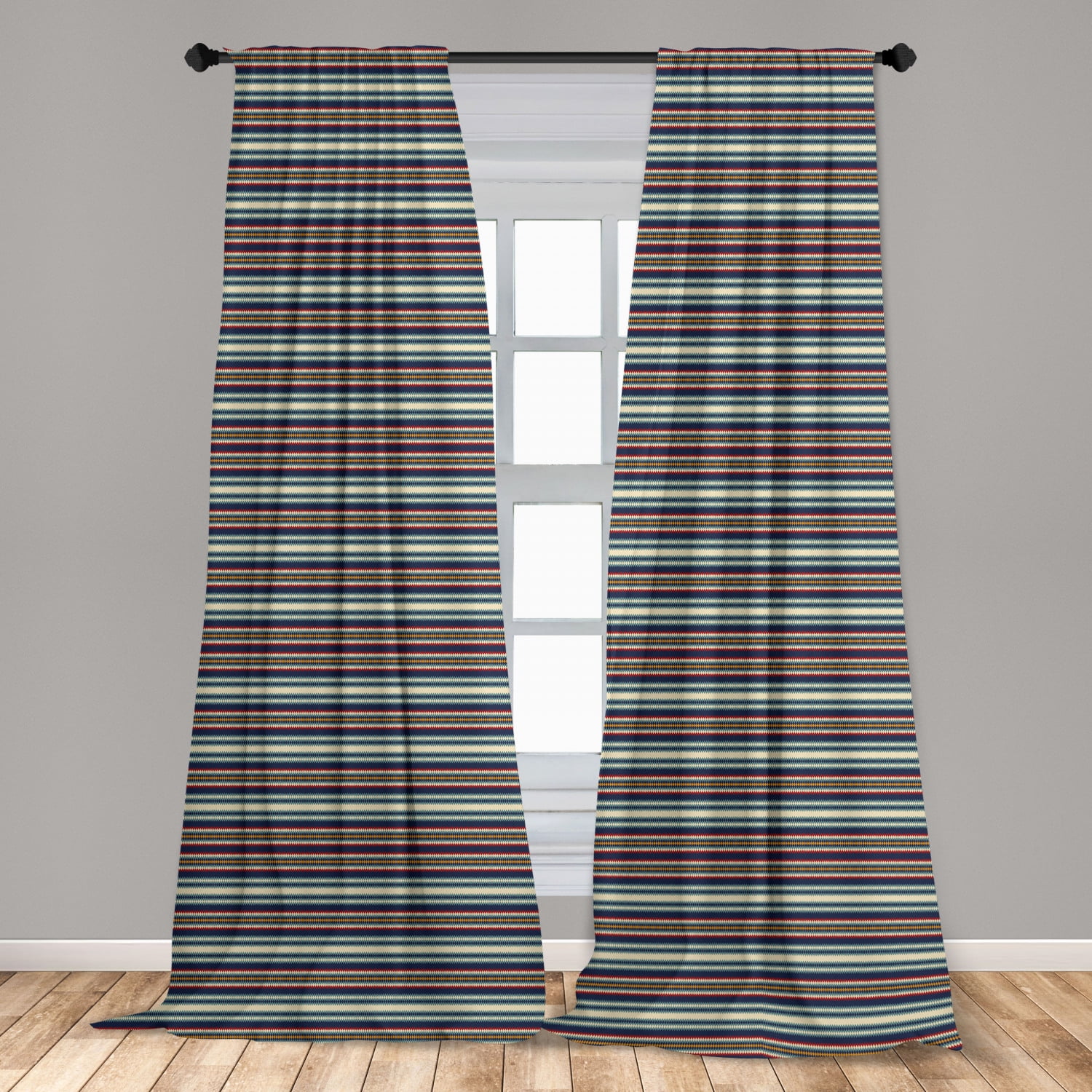 Tribal Curtains 2 Panels Set, Horizontal Borders with Diamonds and ...