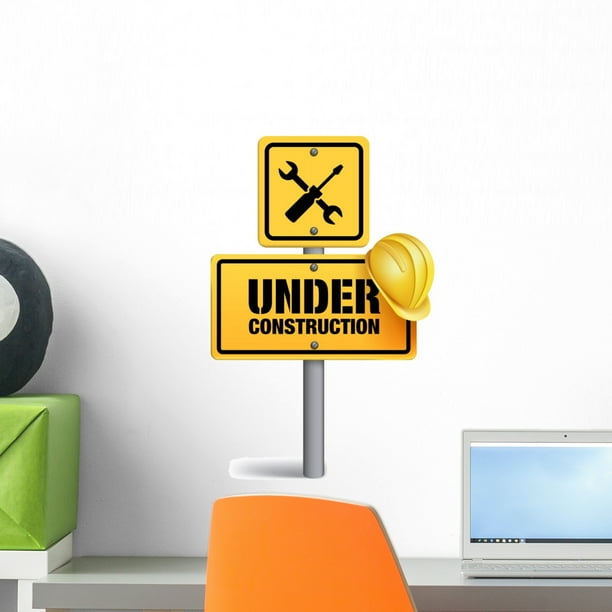 Under Construction Sign White Wall Decal by Wallmonkeys Peel and Stick Graphic (18 in H x 12 in ...