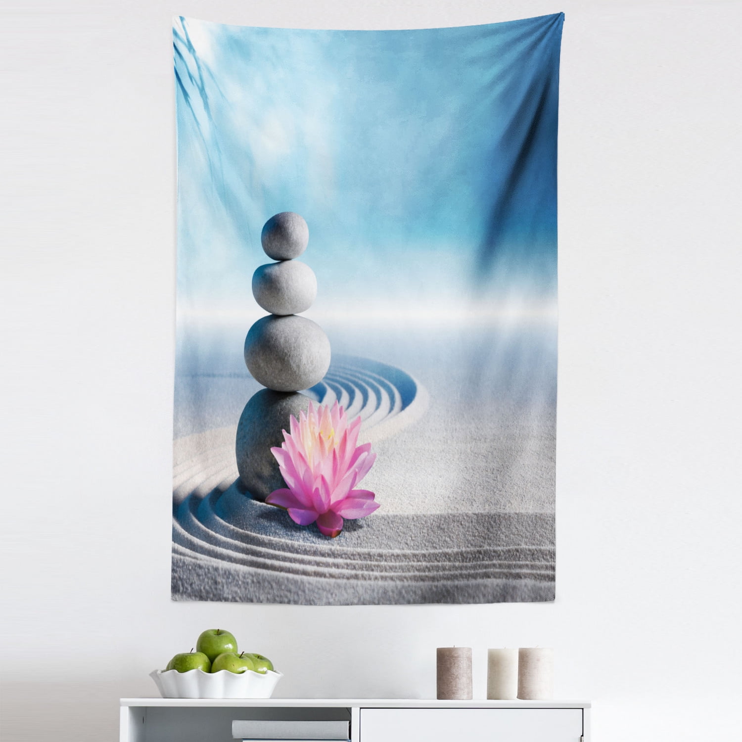 Lotus Flower Tapestry, Stones and Lotus Flower over Sand Harmony ...