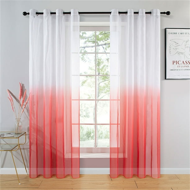 Top Finel Gradient Red Sheer Curtains 63 Inches Long for Bedroom Living ...