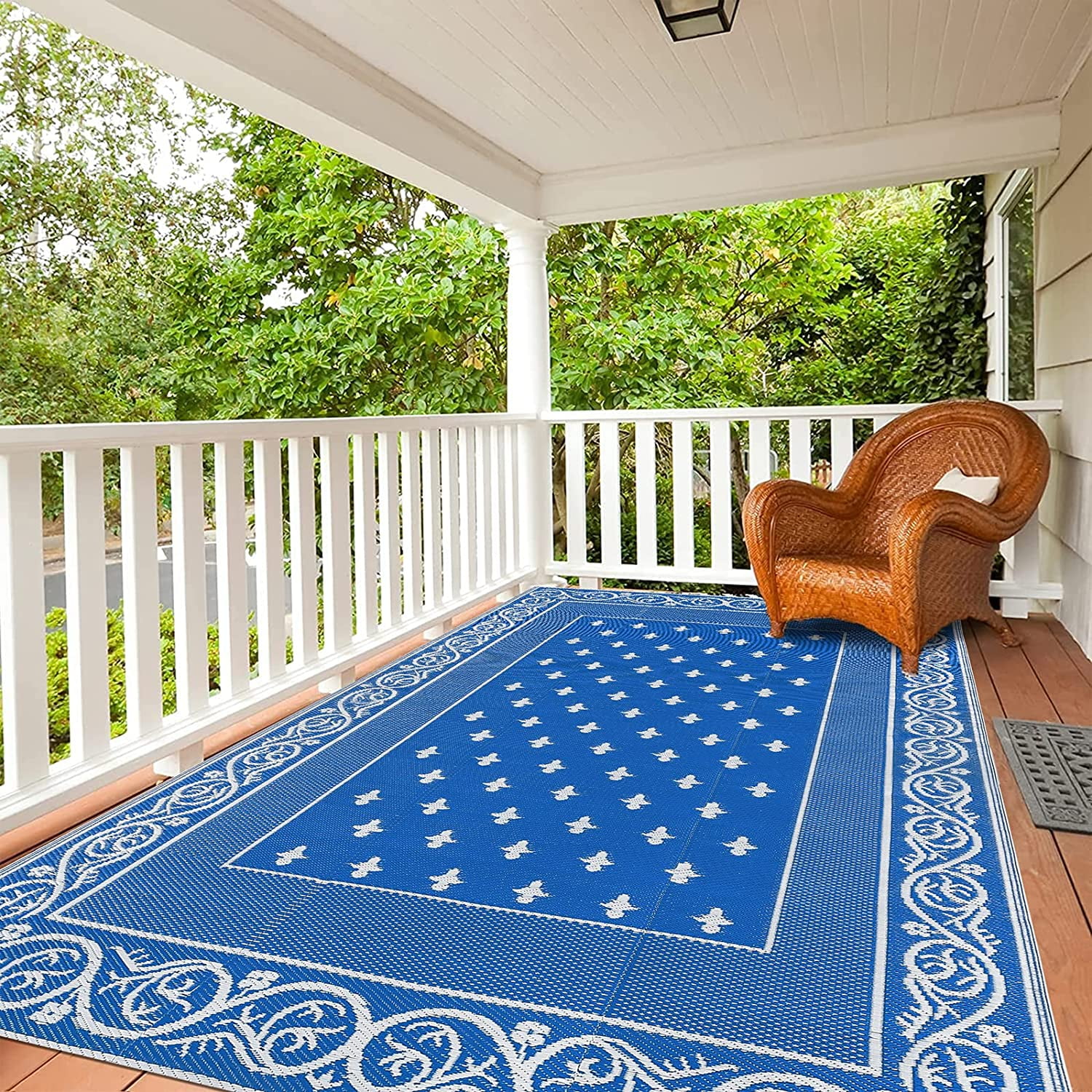 Buy Pauwer Large Outdoor Reversible Plastic Straw Area Rug Mat 9' x 12 ...