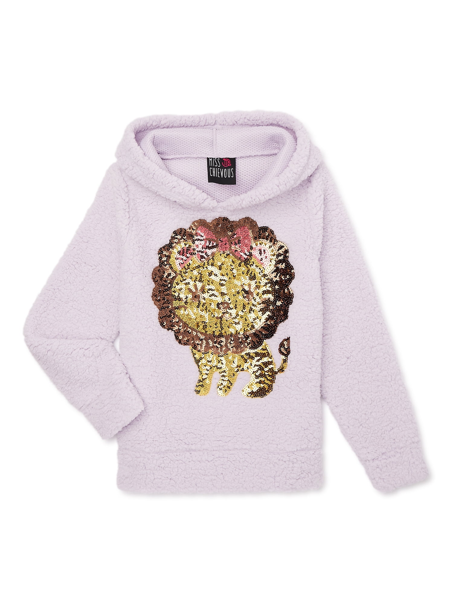 Miss Chievous Girls Sequin Critter Faux Sherpa Pullover Hoodie, Sizes 4 ...