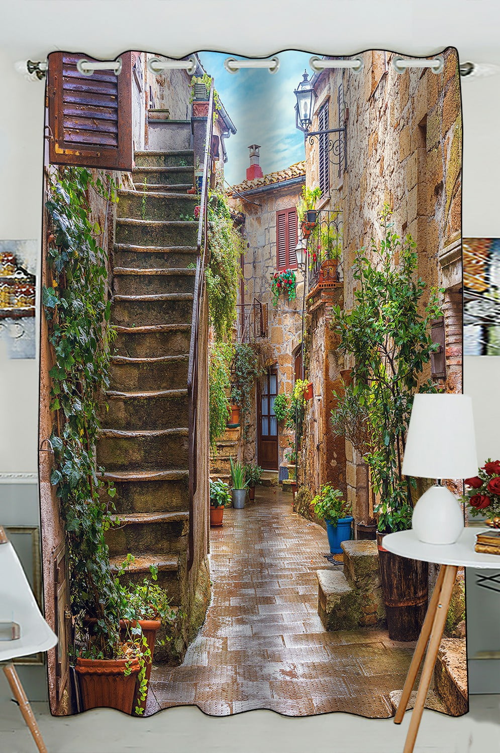 ABPHQTO Alley Italian Old Town Tuscany Italy Window Curtain Kitchen ...