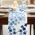 Blue Flowers Burlap Cotton Table Runner 13x90 Inches Long, Watercolor ...
