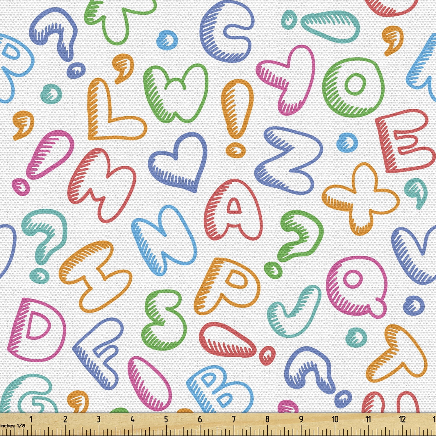 Alphabet Fabric by the Yard, Letters in Fun Colors Scribble Style ABC ...