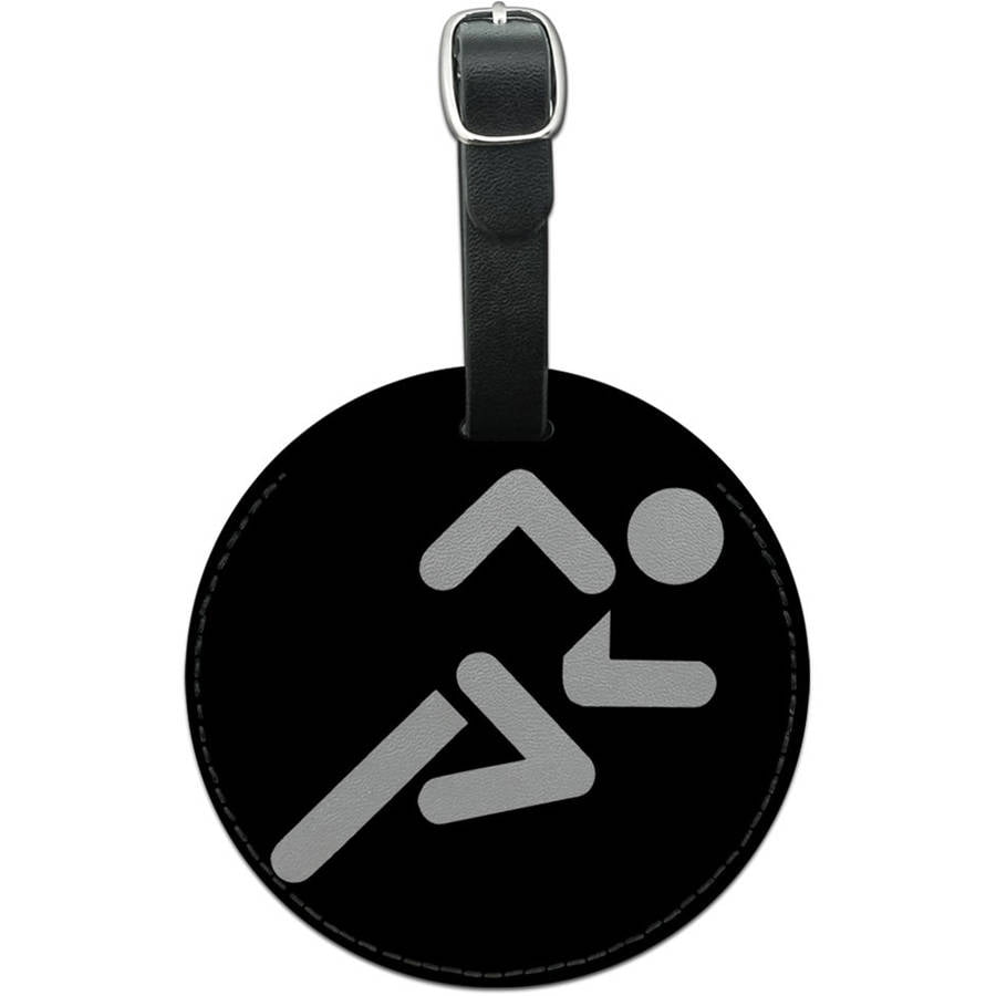 Running Jogging Marathon Symbol Round Leather Luggage ID Tag Suitcase ...