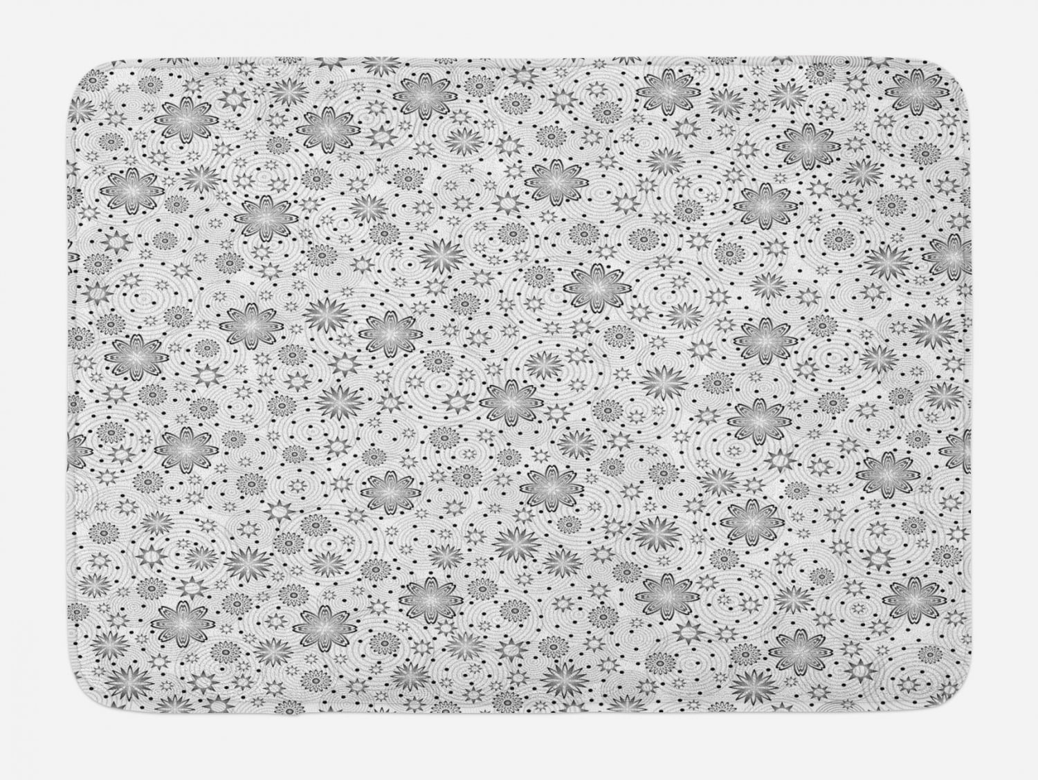 Grey Bath Mat, Mix Florals with Rotary Round Rings and Dot Spots on the ...