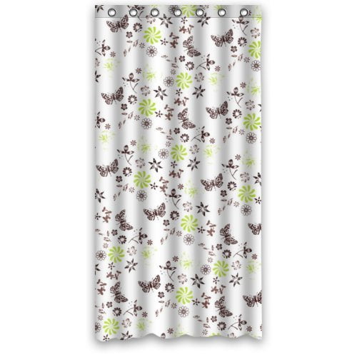 Greendecor Simple Elegance Butterflies And Flowers Waterproof Shower