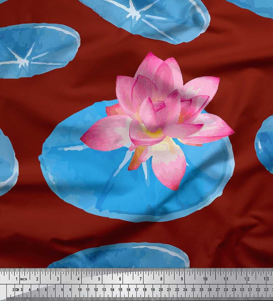 Soimoi Cotton Jersey Fabric Leaves & Lotus Flower Fabric Prints By Yard ...
