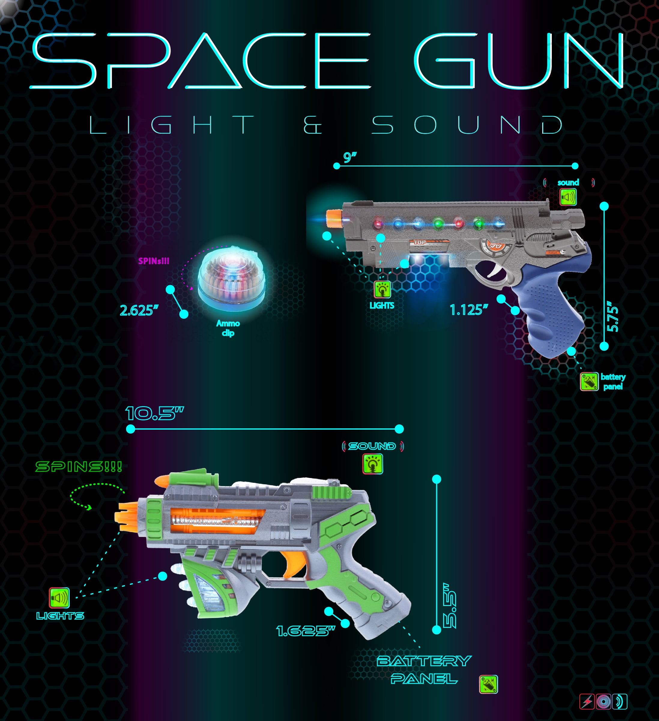 Buy Mozlly Light Up Sonic Space Blaster and Revolver Handgun Gun Toy ...