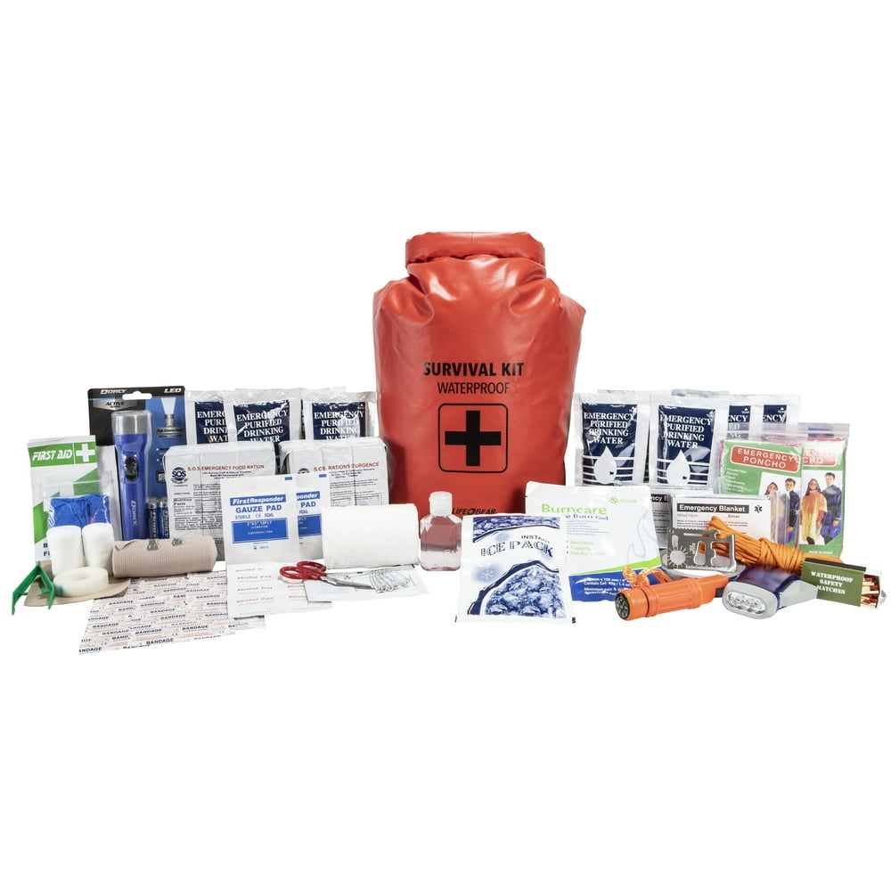 Life+Gear 143 Piece Waterproof 72 Hour Emergency Backpack Red, 5 Year ...