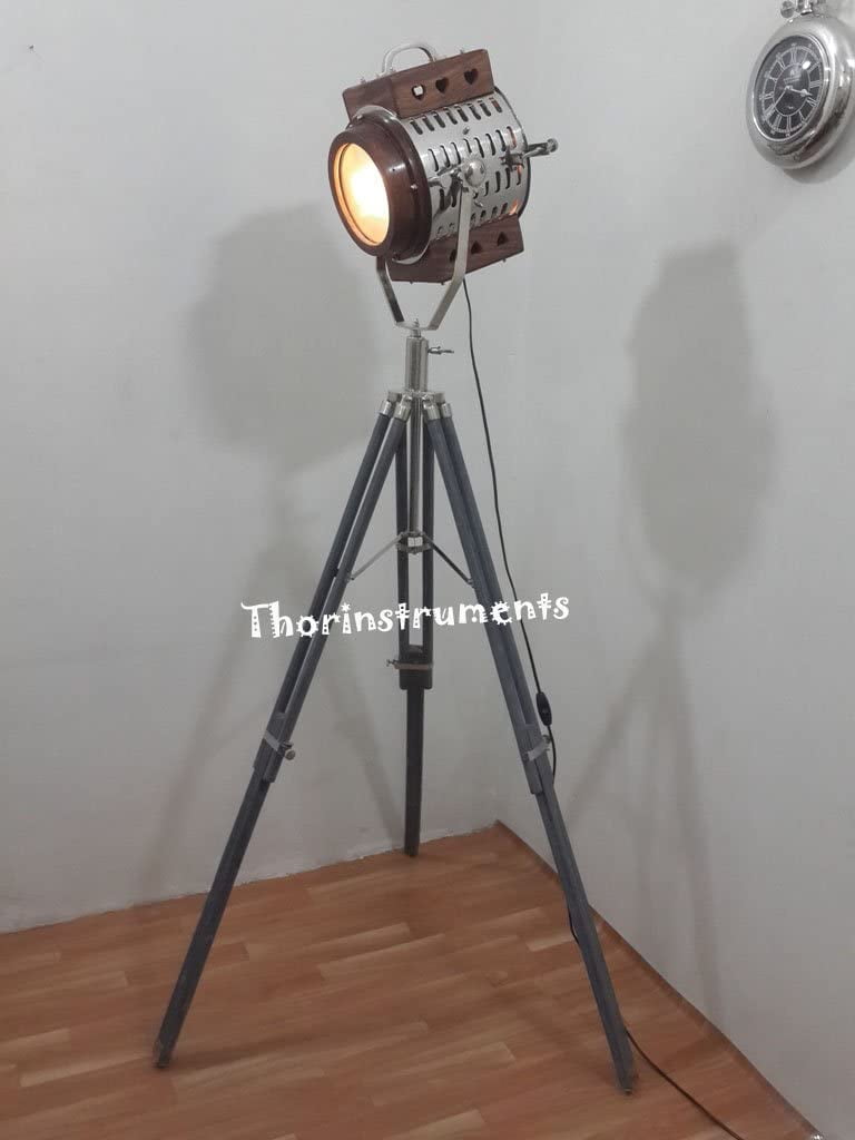 Royal Vintage Hollywood Grey Wood Tripod Spotlight Searchlight Lighting ...