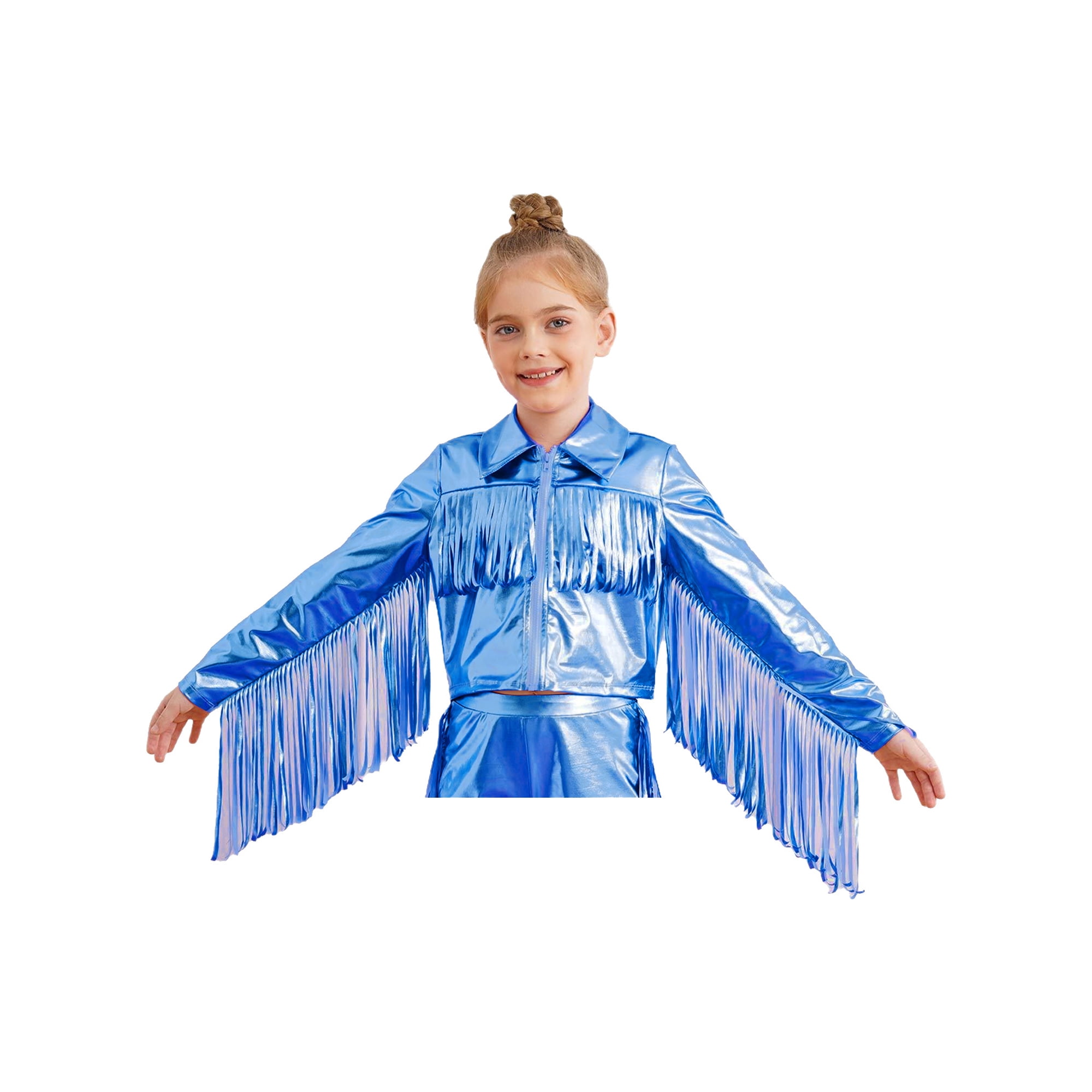 Click here for Venjoe Kids Girls Tassel Metallic Jacket Long Slee... prices