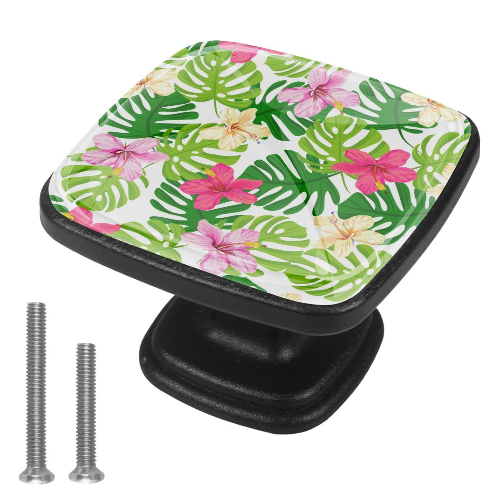 4 Pcs Cabinet Handle Drawer Pulls Tropical Plants Knobs with Screws ...