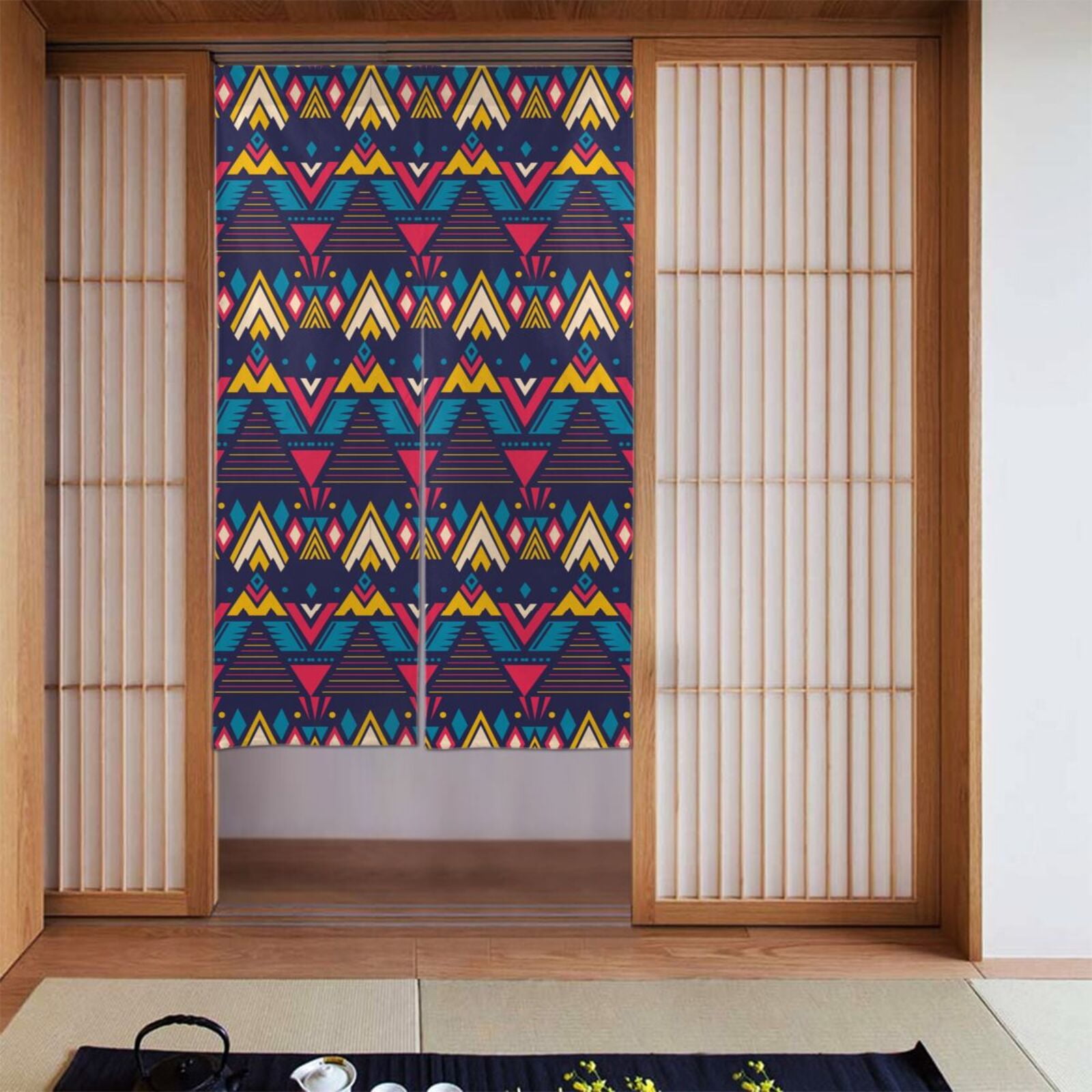 Doorway Drape Split Curtains, Exotic Style Tribal Geometry Room Divider ...