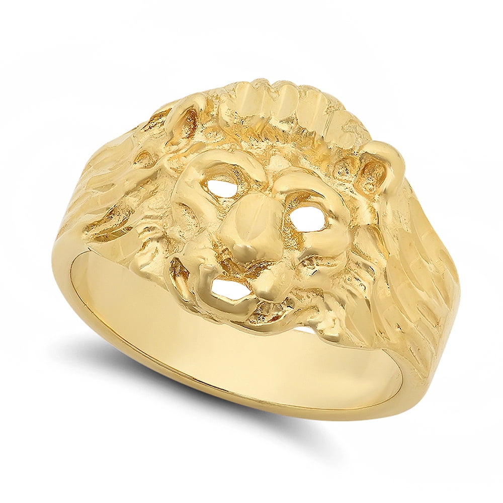 Large 19mm 14k Gold Plated Three-Dimensional Lion Head w/Mane Ring ...