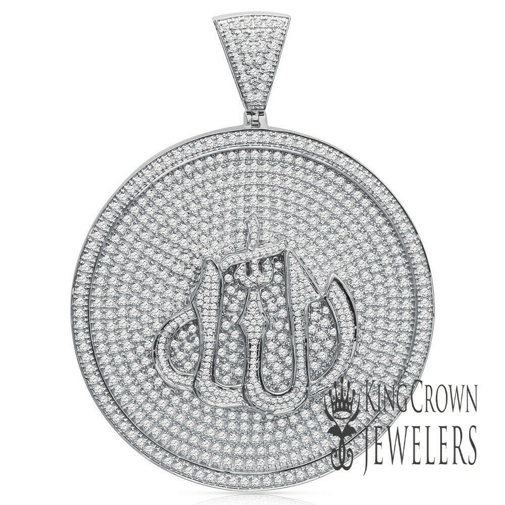 Mens Big 3'' Real White Gold On Sterling Silver Allah God Muslim ...