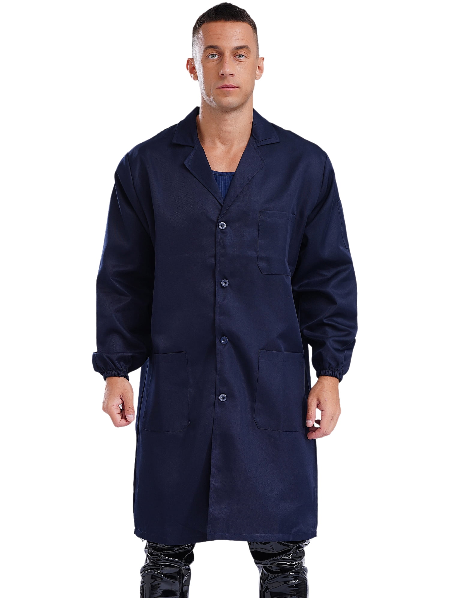 Venjoe Adult Mens Dustproof Lab Coat Notched Lapel Button Up Long Coat ...