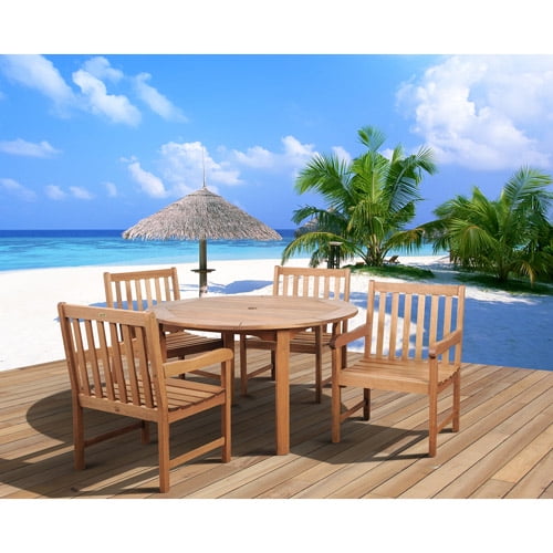 Milano FSC Eucalyptus Wood 5-Piece Round Patio Dining Set with ...