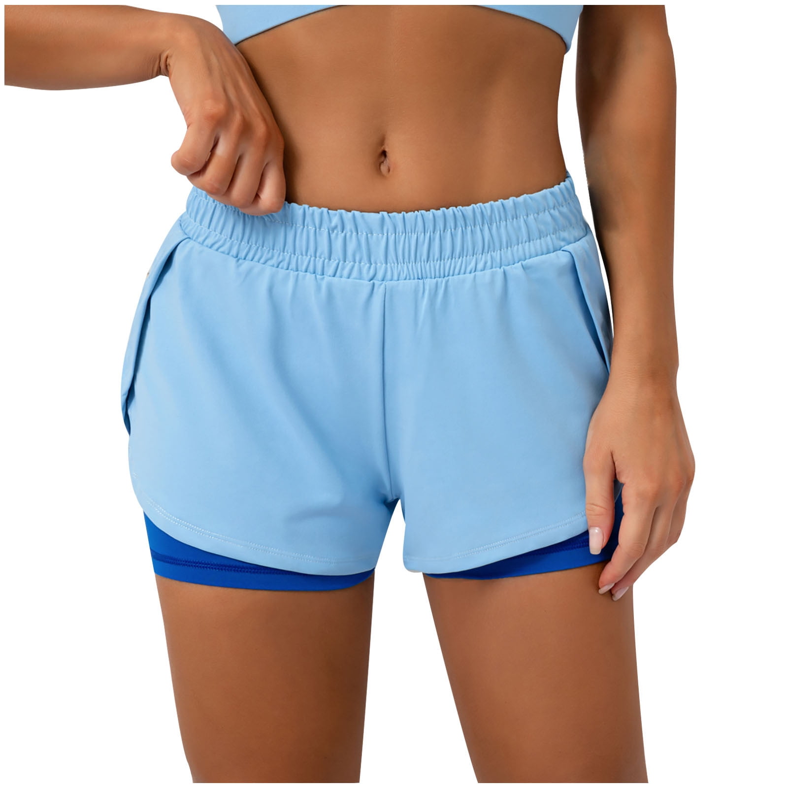 Women's Mid Waisted Workout Running Shorts with Liner 3'' - 2 in 1 ...