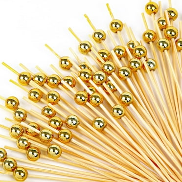 Gold Pearl Bamboo Appetizer Toothpicks for Fancy Catering, Long Snack ...