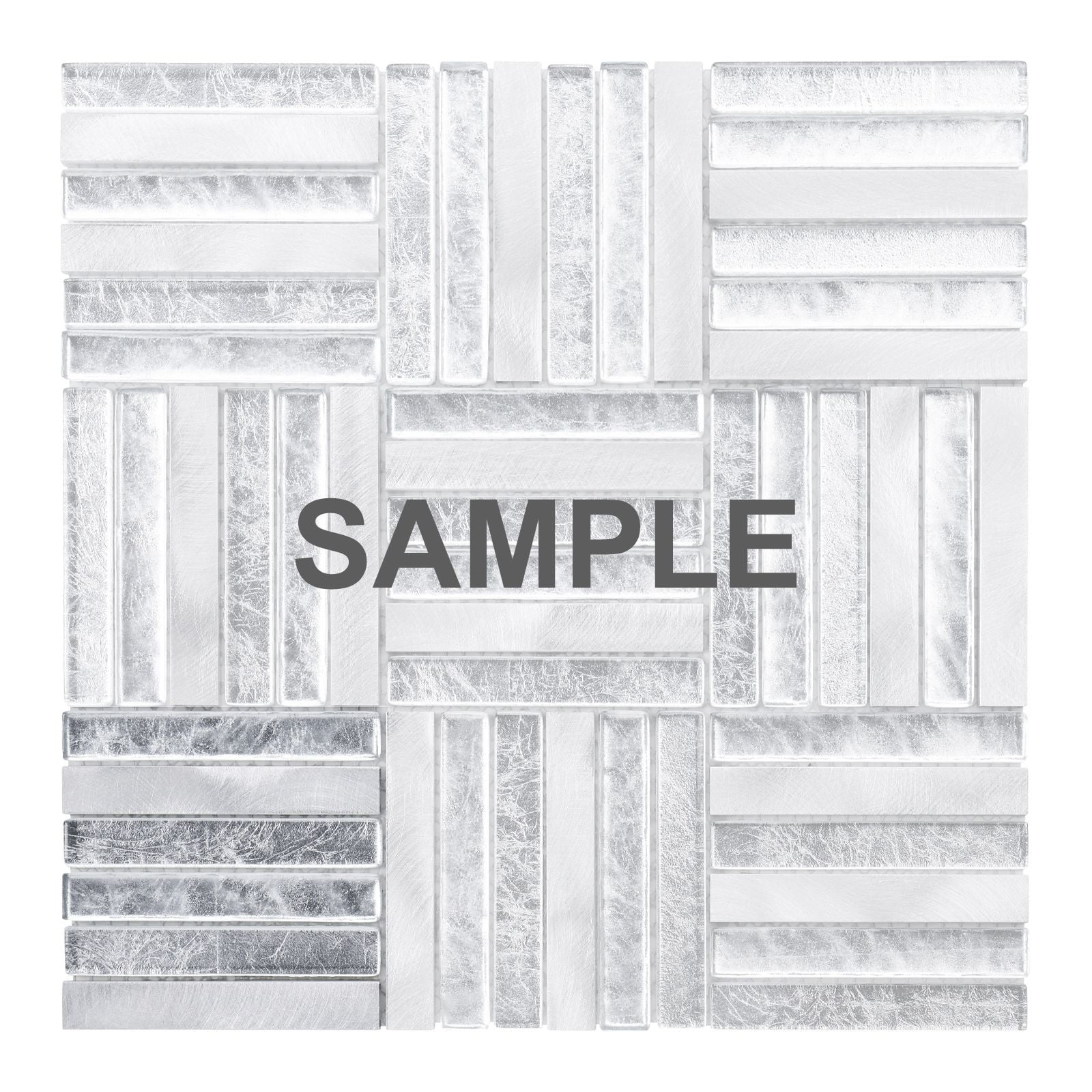 Sample - Aluminum Metallic Silver Foil Glass Parquet Mosaic Tile ...