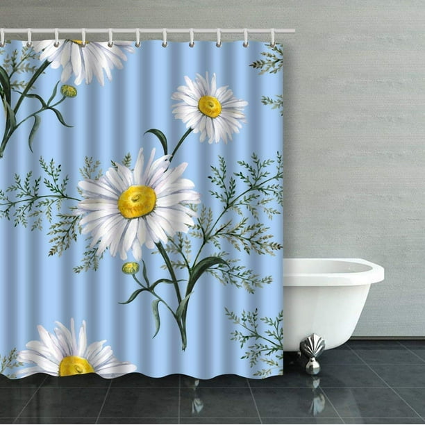 Artjia Garden Of Daisies Watercolor Pattern Shower Curtain Bathroom
