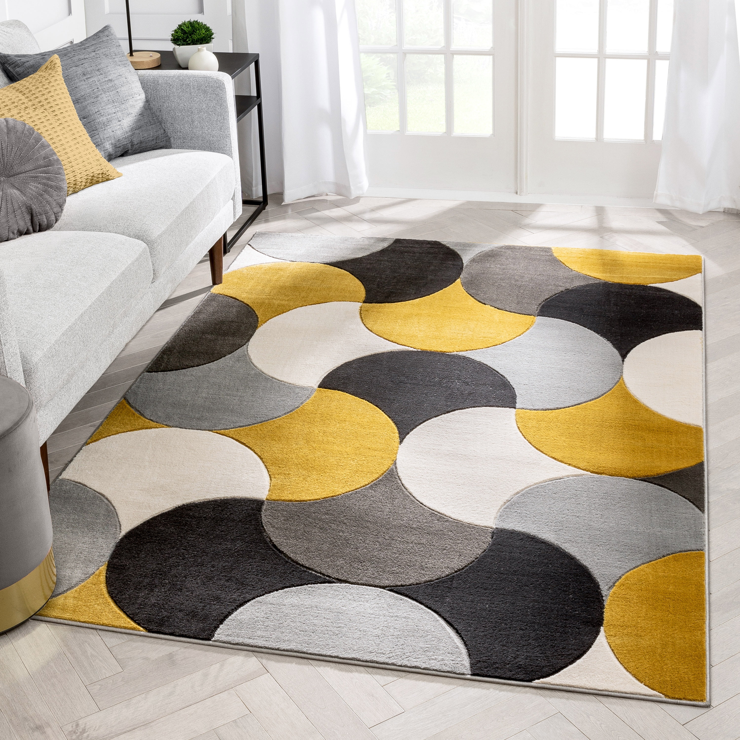 Well Woven Hilda Gold Modern Geometric Circles & Boxes Pattern Area Rug ...