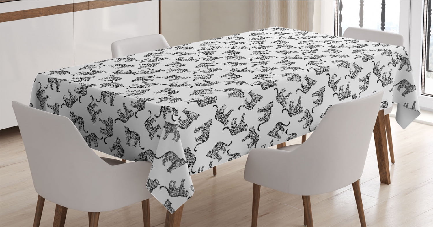 Safari Tablecloth, Leopards Pattern in Minimalist Tones Wilderness ...