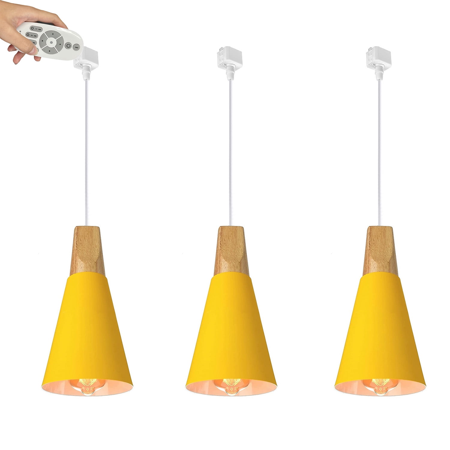 FSLiving Remote Control Pendant Light 3 Lights J-Type Track Pendant ...