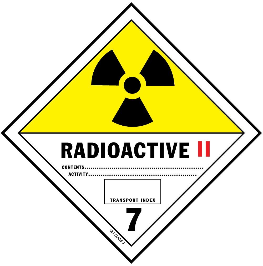 RADIOACTIVE II MATERIAL, Hazard Class 7 D.O.T. Shipping Labels, 4" x 4 ...