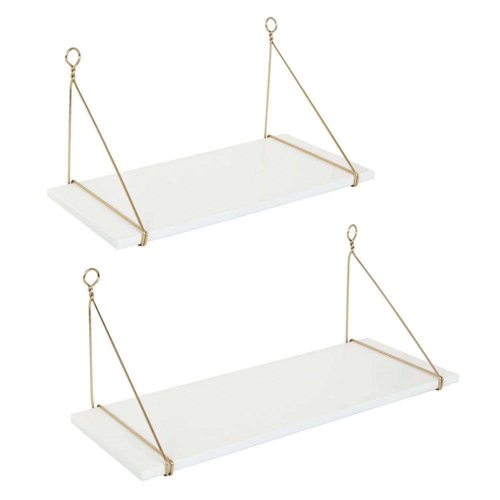 Kate and Laurel Vista Wood and Metal Wall Shelves, 2 Piece Set, White ...