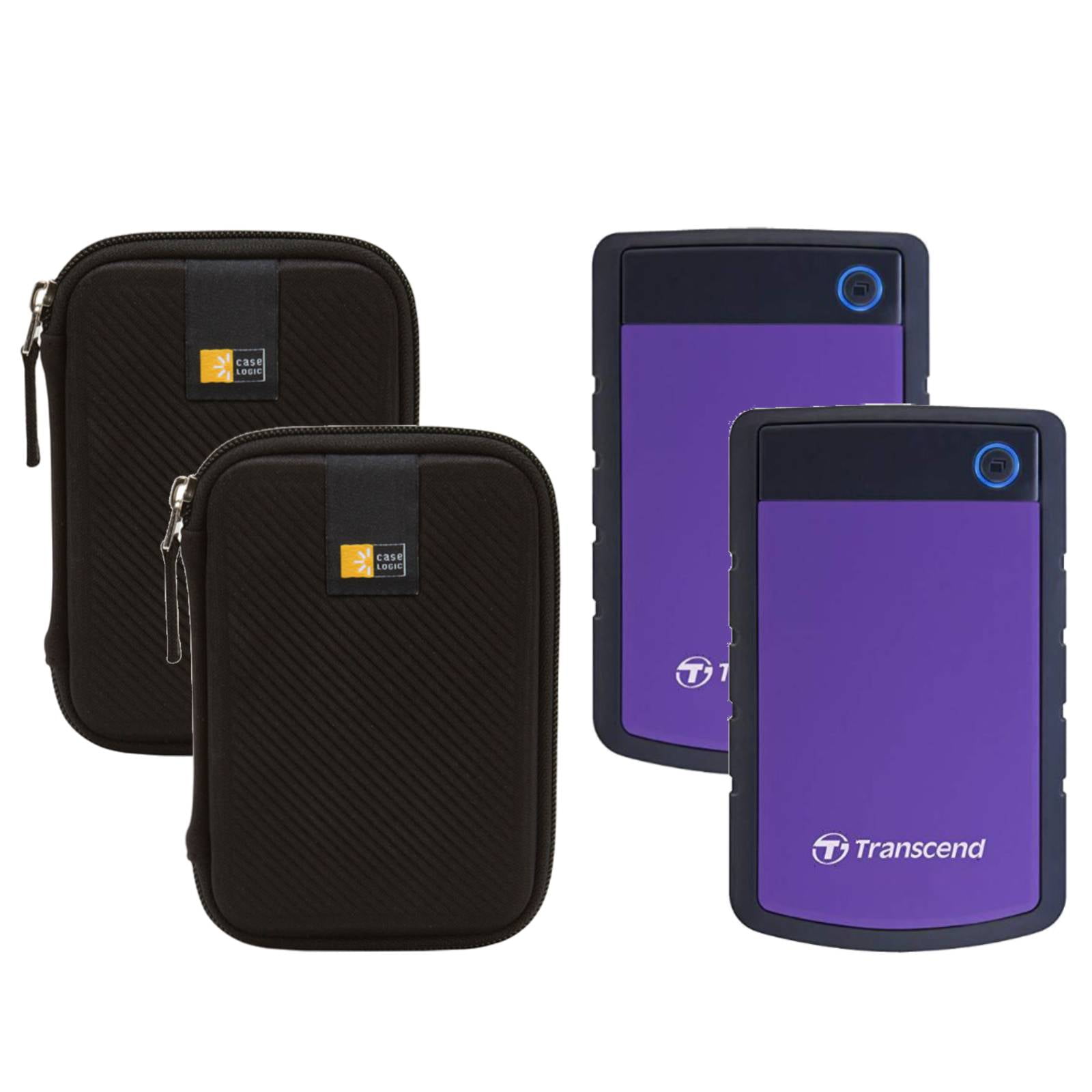 2 Transcend 4TB StoreJet 25H3 External Hard Drives (Purple) + 2 Cases ...
