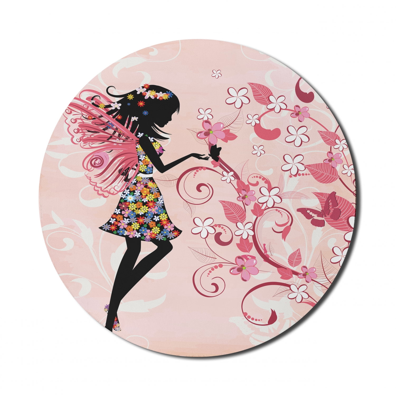 Floral Mouse Pad for Computers, Angel Girl Silhouette with Blooming ...