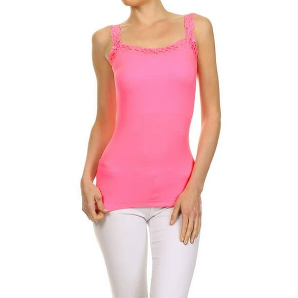 Yelete - Women's Lace Detail Trim Cami Top - LIGHT PINK - Walmart.com ...