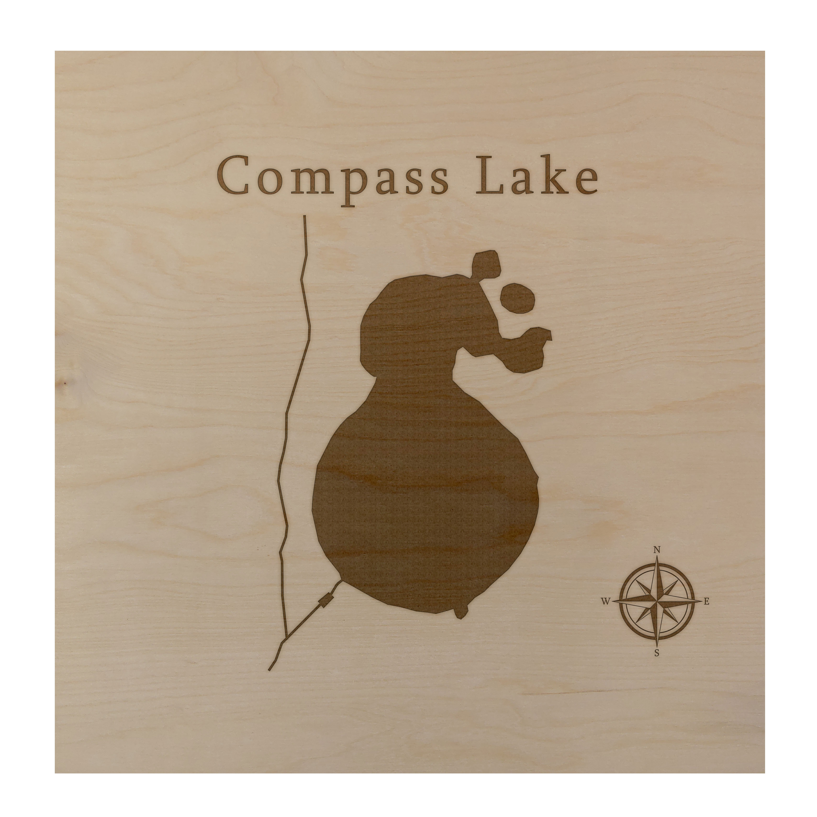 Compass Lake Map 12x12" Birch Wood Wall Art Office Decor Gift Engraved ...