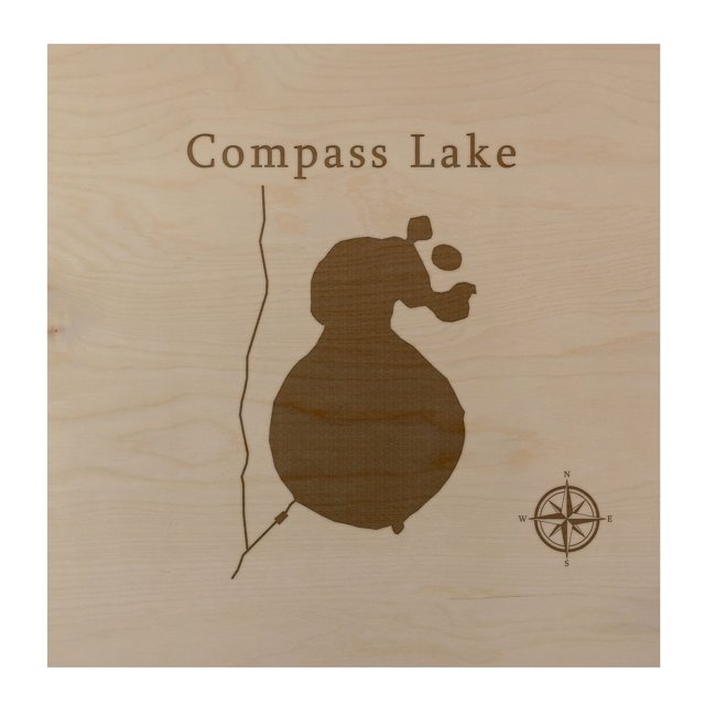 Compass Lake Map 12x12" Birch Wood Wall Art Office Decor Gift Engraved ...