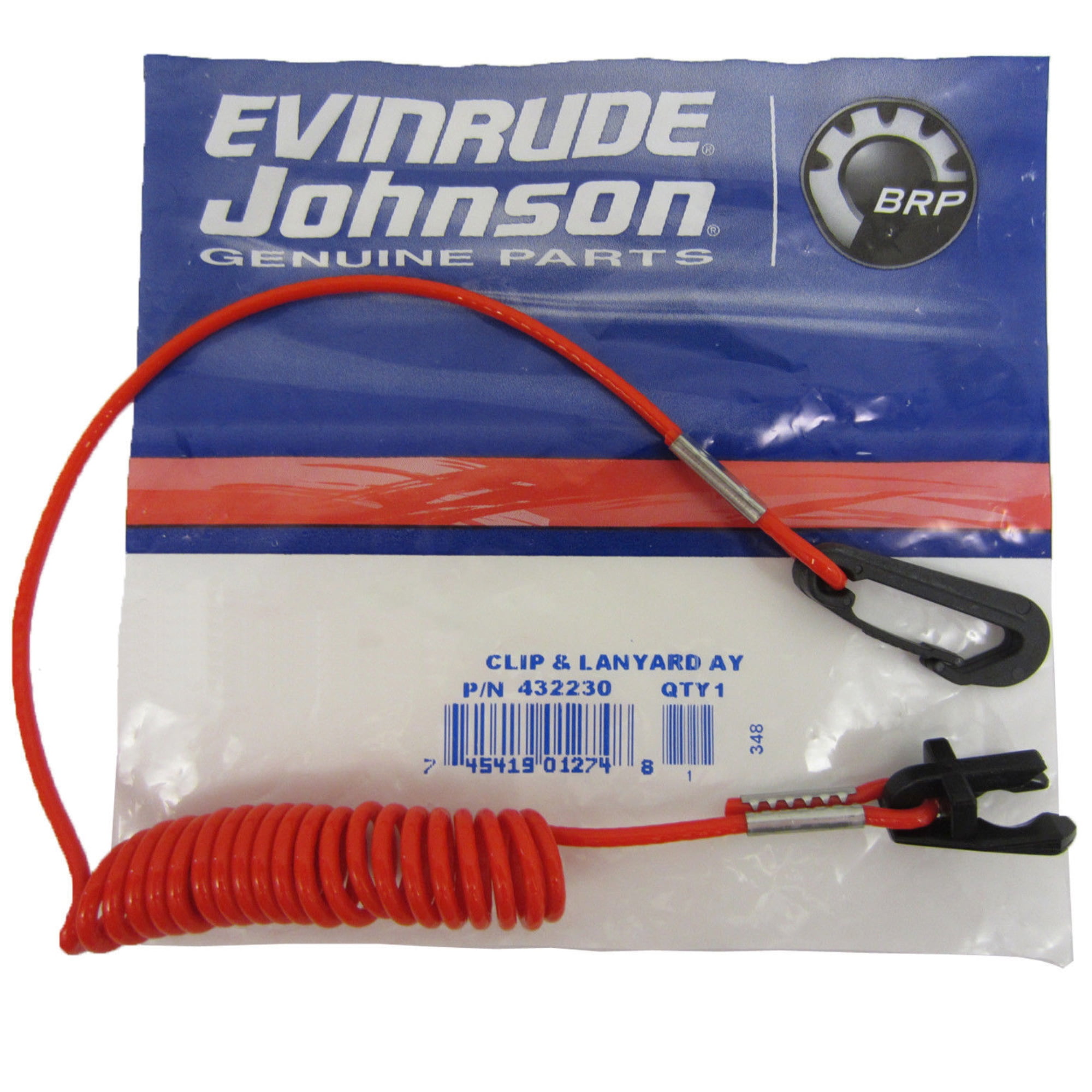 Johnson Evinrude New OEM Kill Switch Clip and Lanyard Assembly, 0432230 ...