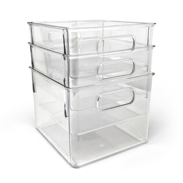 Isaac Jacobs 3-Pack Medium Clear Plastic Organizer Bins w/Handles, Food ...
