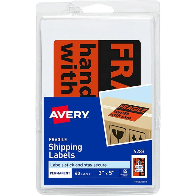 Avery Fragile Handle with Care Mailing Labels 3 x 5, Pack of 40 (5283 ... Avery Fragile Handle with Care Mailing Labels 3 x 5, Pack of 40 (5283 ...