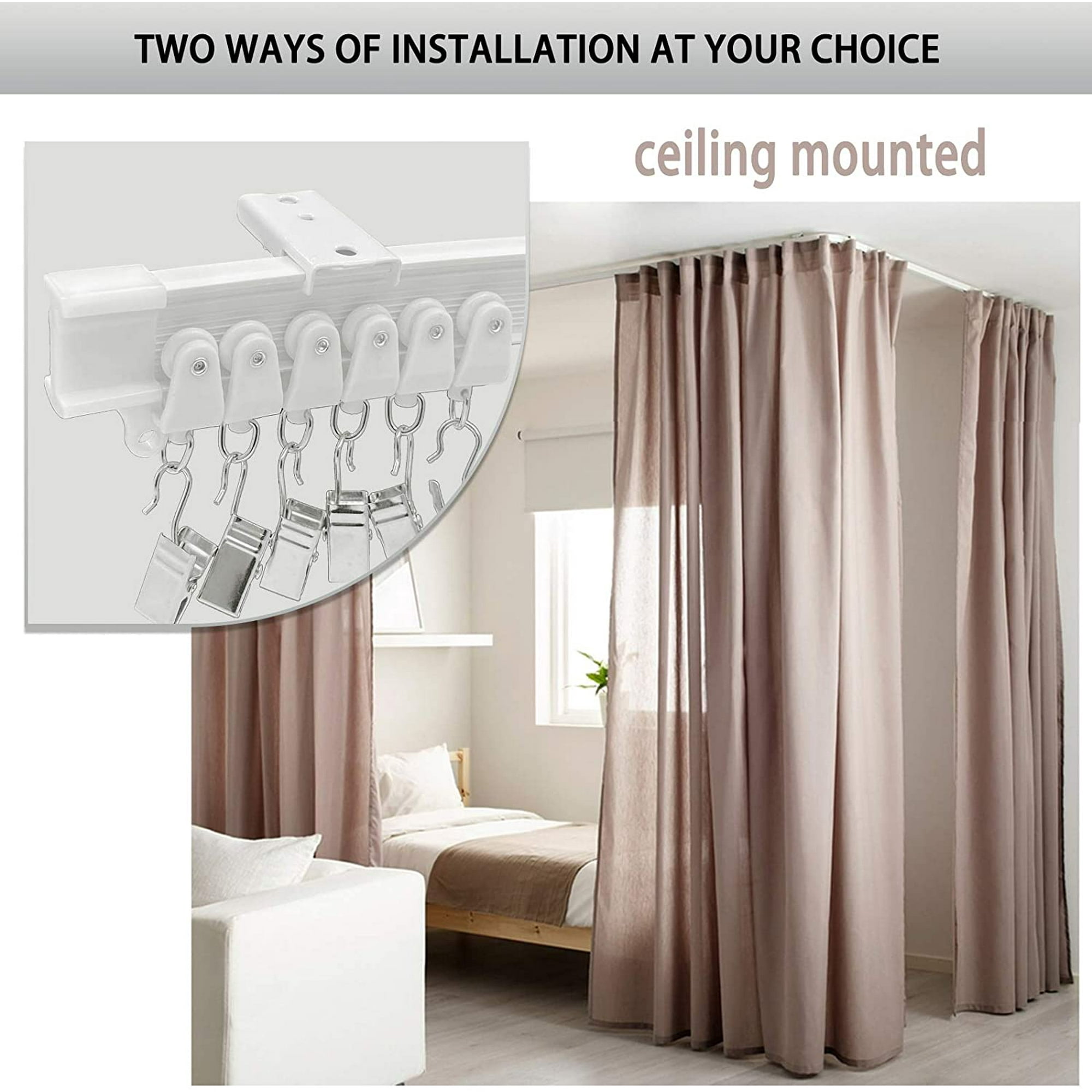 Ceiling Curtain Track Flexible Bendable Drop Sliding Room Divider Curved System With Clips 9 ...