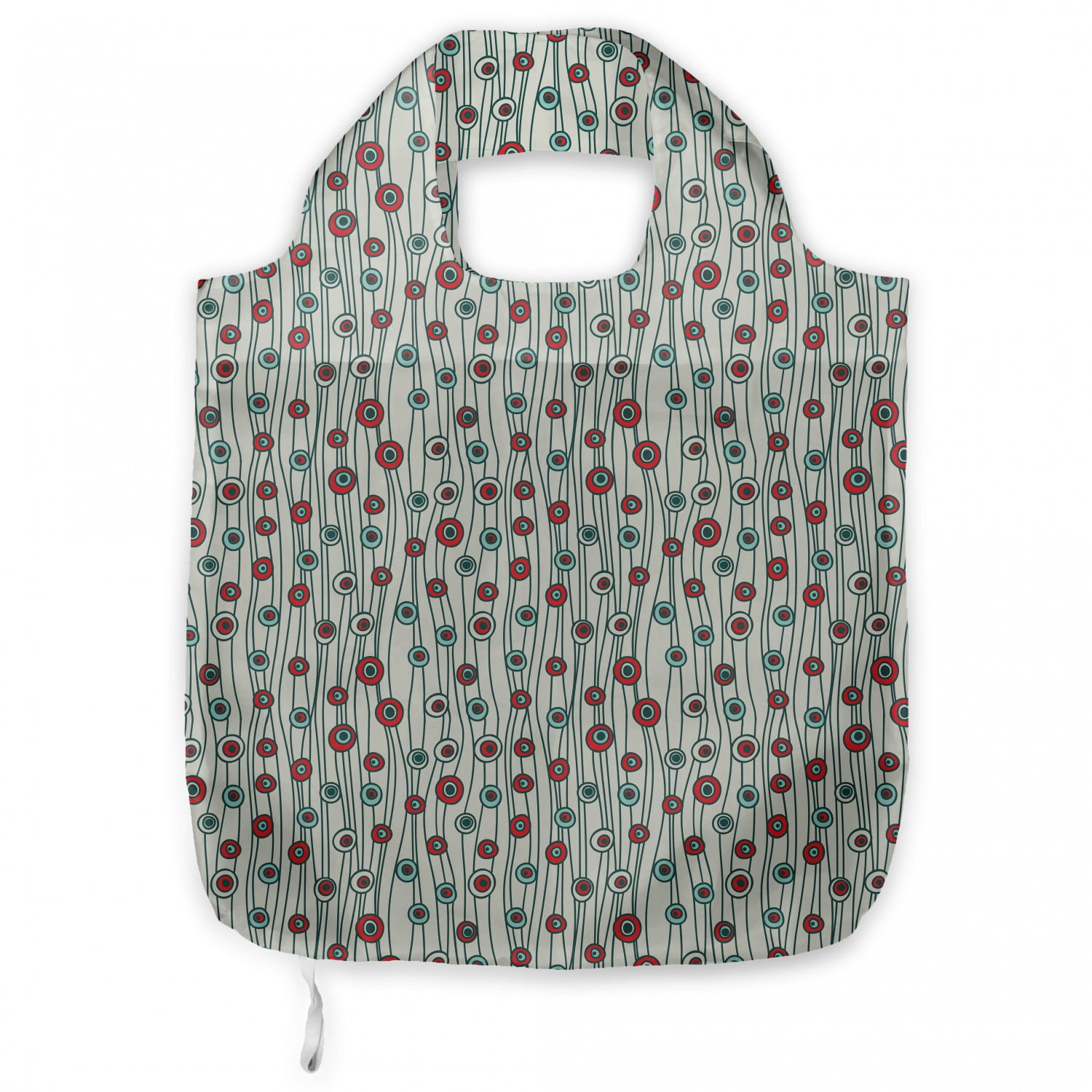 Geometric Fabric Shopping Tote, Vertical Lines Stripes with Circular ...