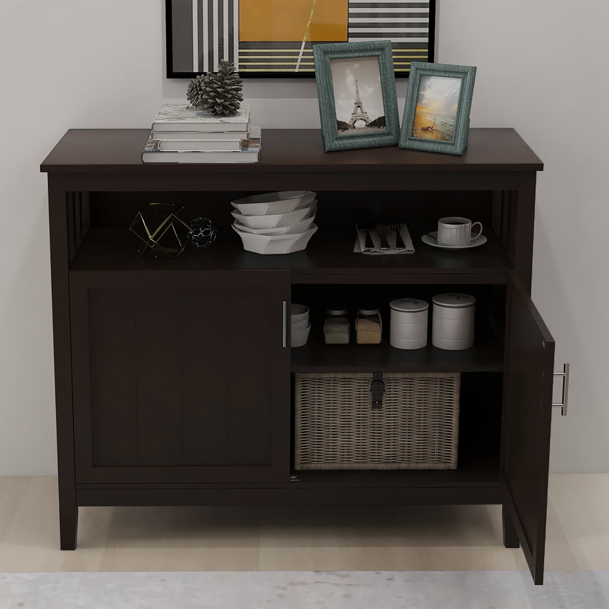 40 Inch Buffet Table with Shelves, Modern Storage Cabinet Side Table ...