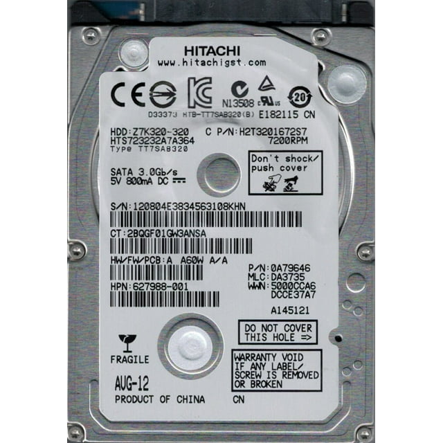 Hitachi HTS723232A7A364 MLC: DA3735 P/N: 0A79646 320GB Laptop Hard ...