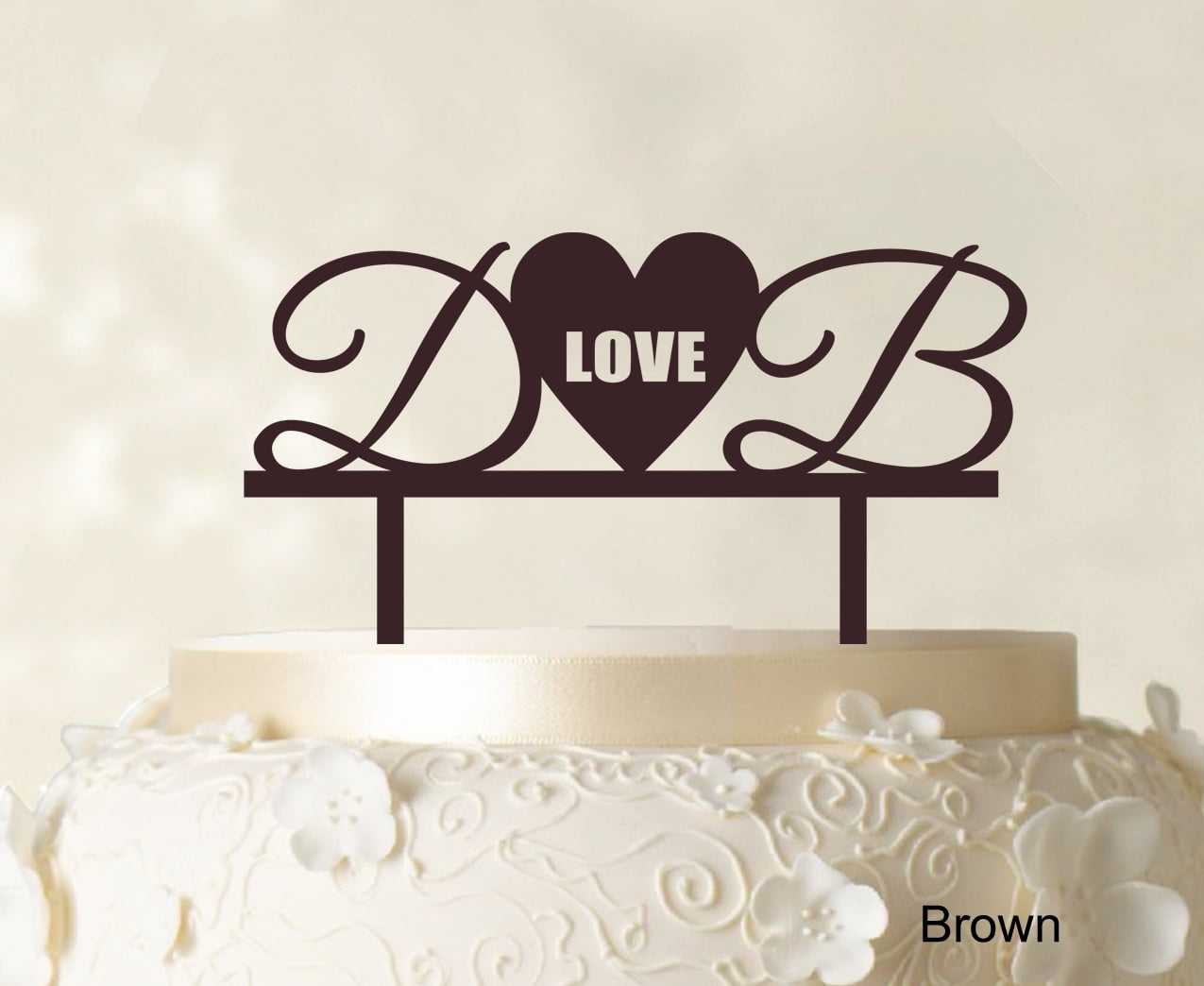 "Custom Initial Wedding Cake Topper Personalized Brown Cake Topper ...